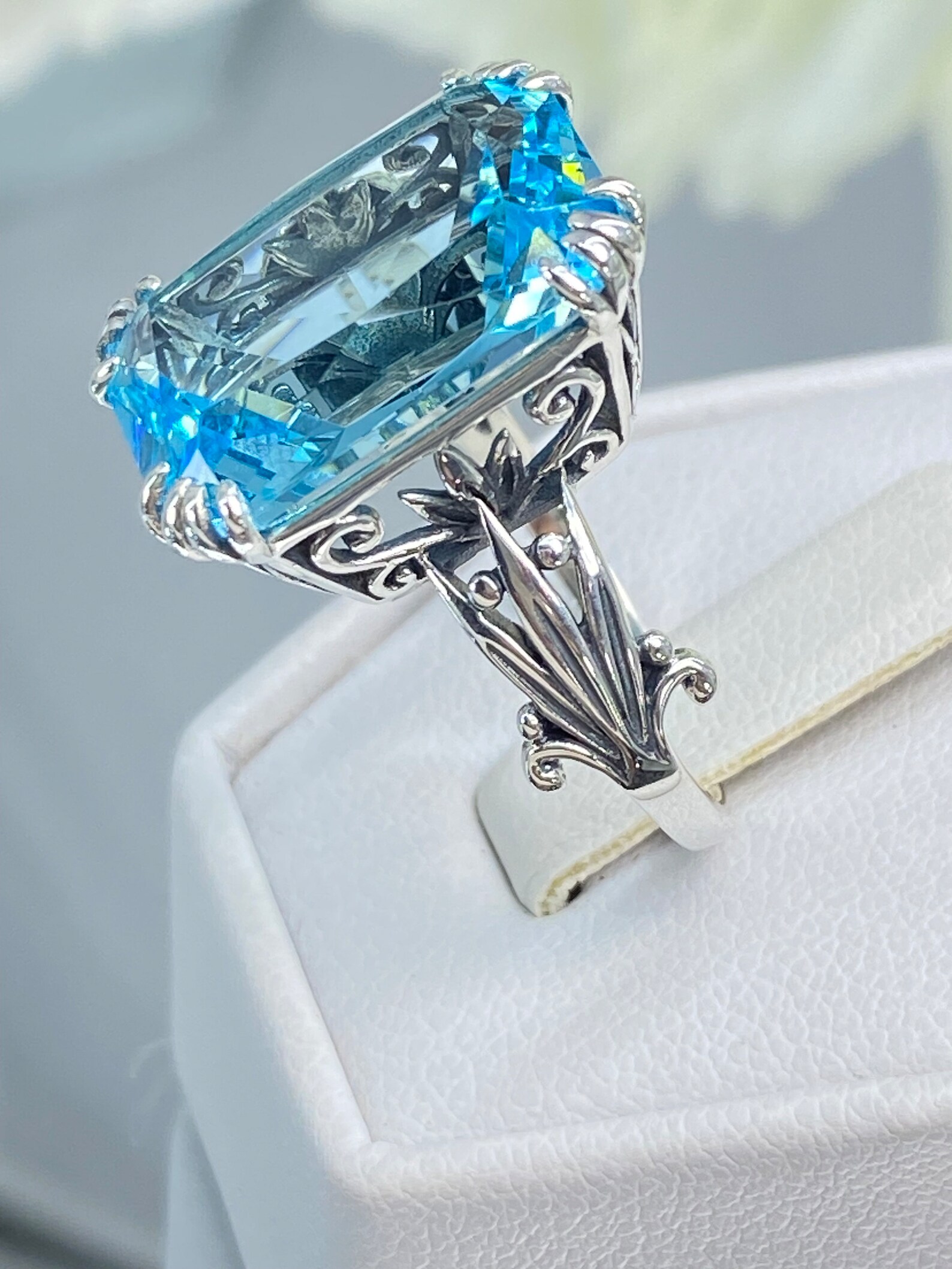 Aquamarine Ring/ 13ct Simulated Light Blue Gemstone W/sterling Silver ...