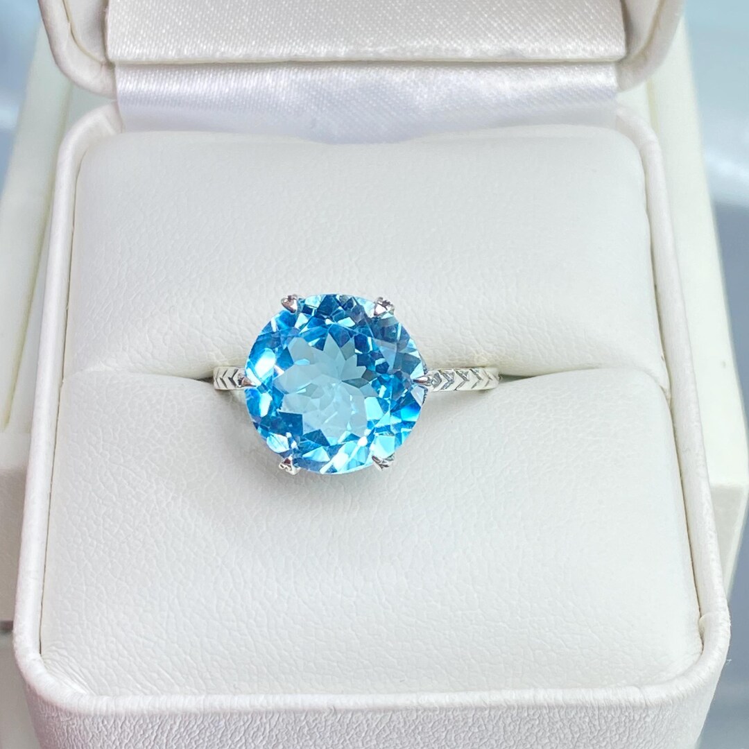 Natural Light Blue Topaz Ring, 6.9ct Sky Topaz Edwardian 1910 Etched ...