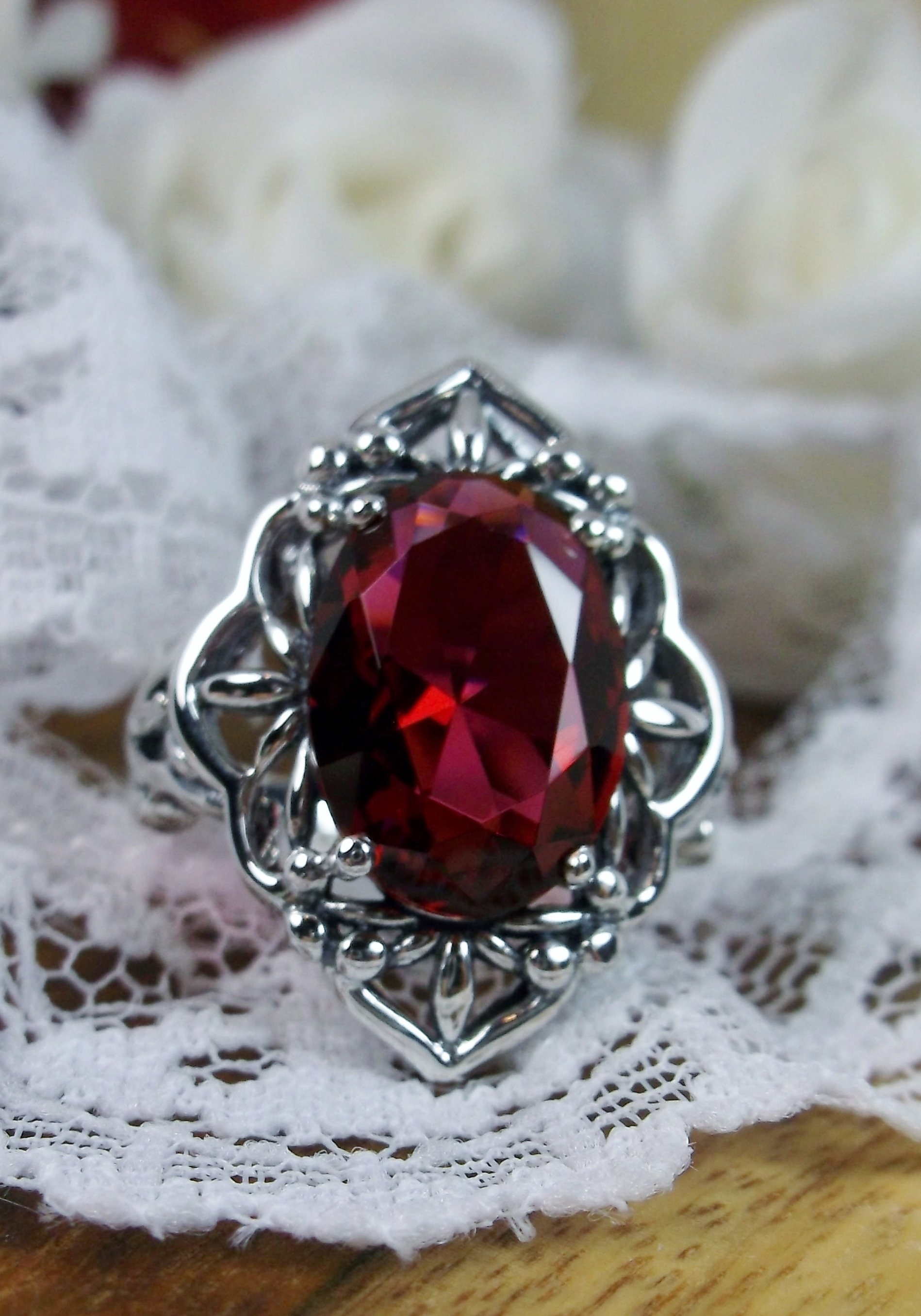 Ruby Ring / Oval Cut 6ct Gem With Gothic Sterling Silver Filigree ...