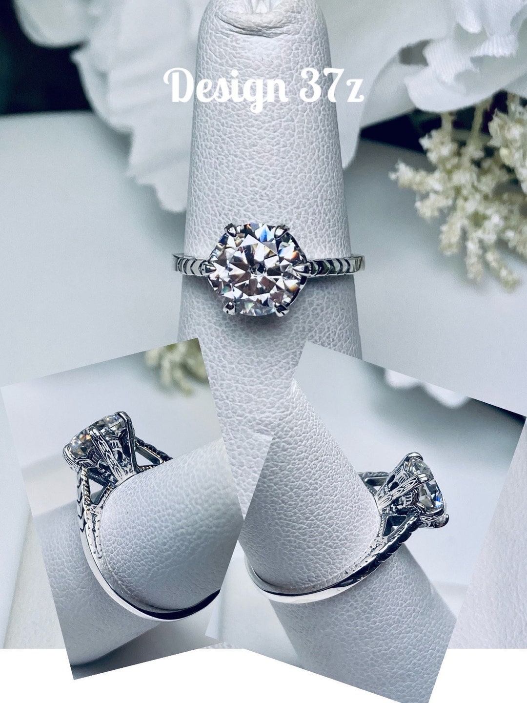 White Gemstone Ring/ Sterling Silver/ 2ct Round Cut CZ or Lab ...