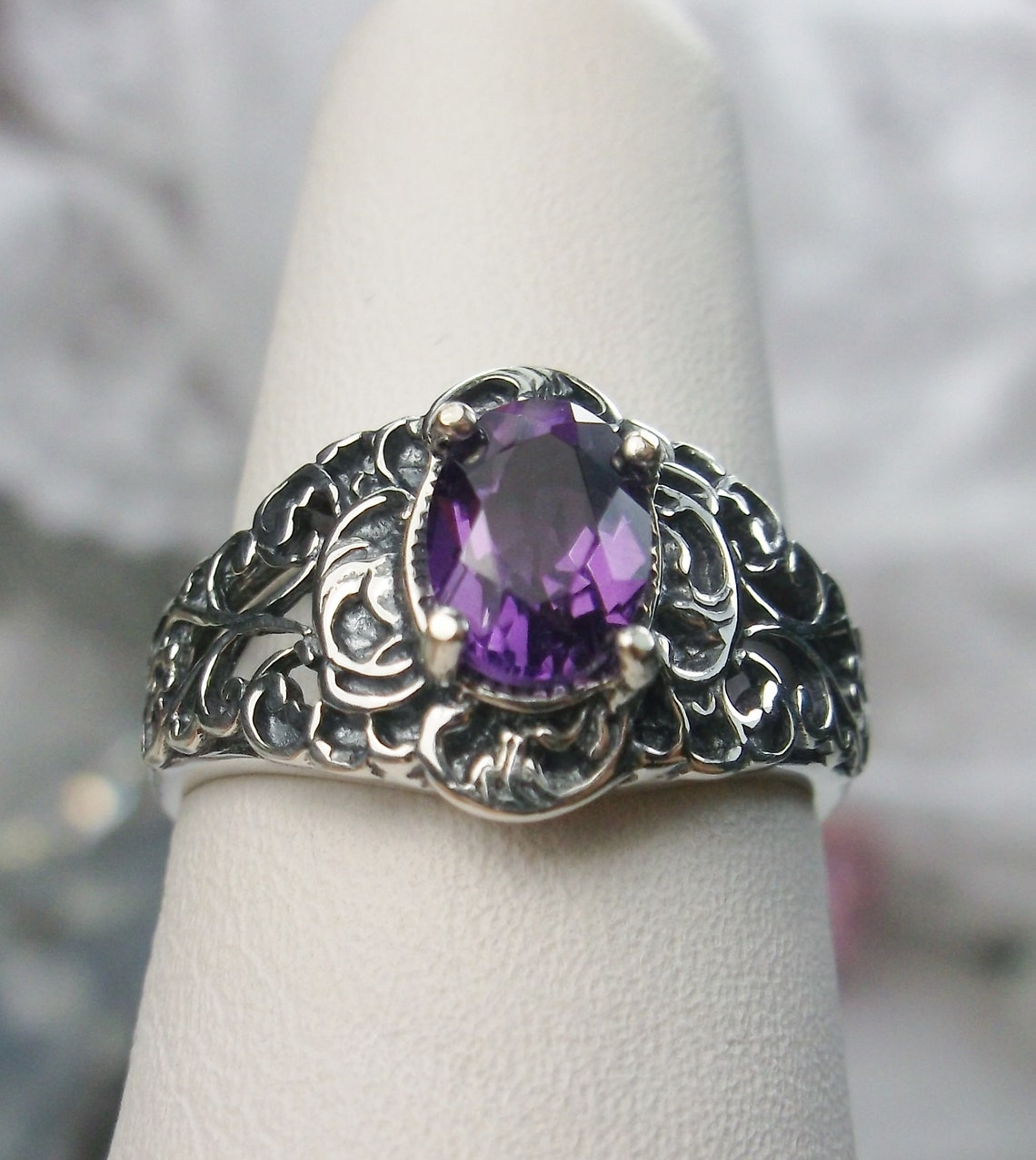 Natural Amethyst Ring/ Solid Sterling Silver/ Oval .6ct | Etsy