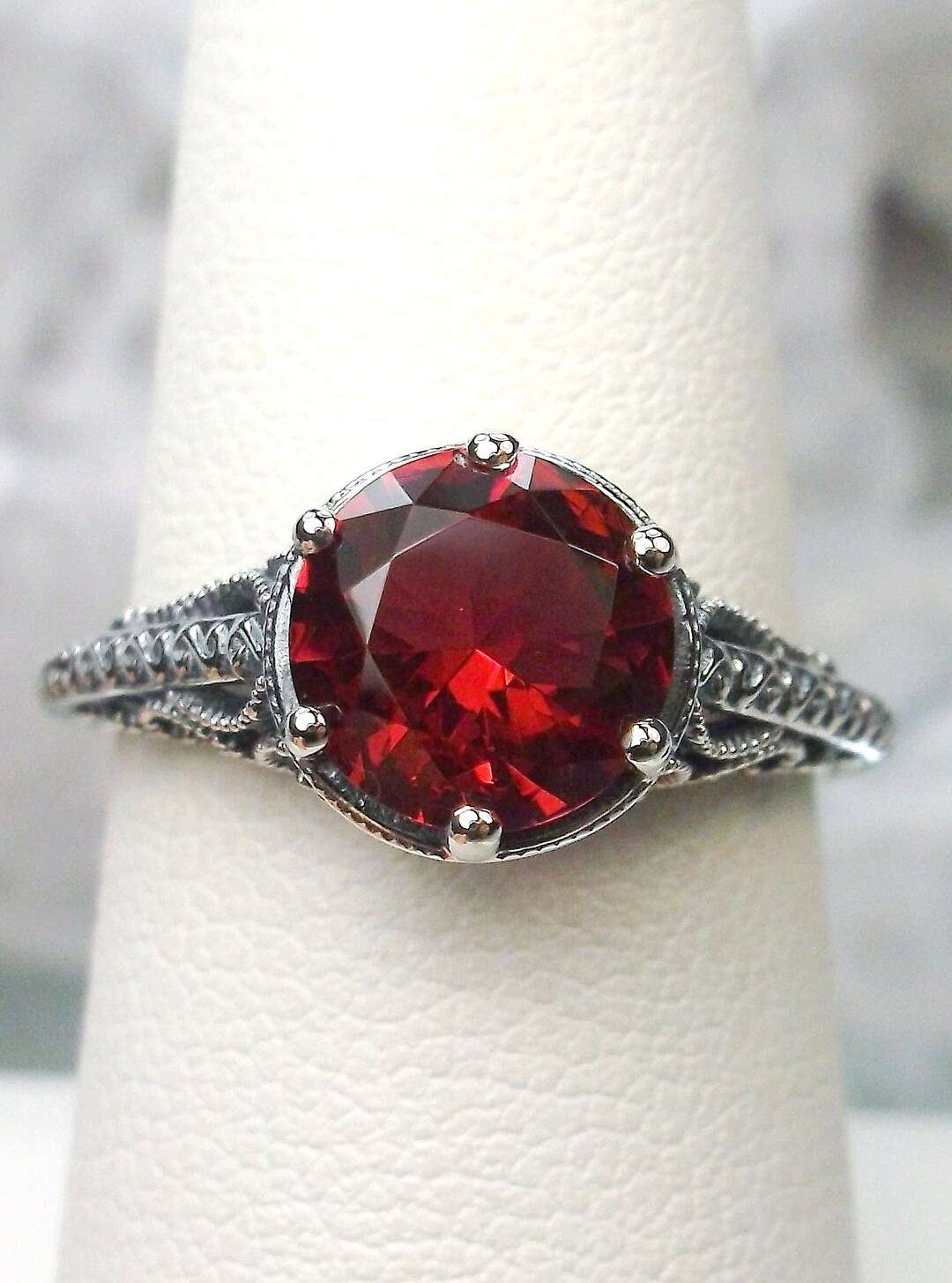 Ruby Ring Solid Sterling Silver 2ct Round Cut Simulated Red Ruby Gem ...