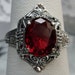 Ruby Ring/ Solid Sterling Silver/ Oval Simulated Red Ruby, Egyptian Filigree, Classic Art Deco ...