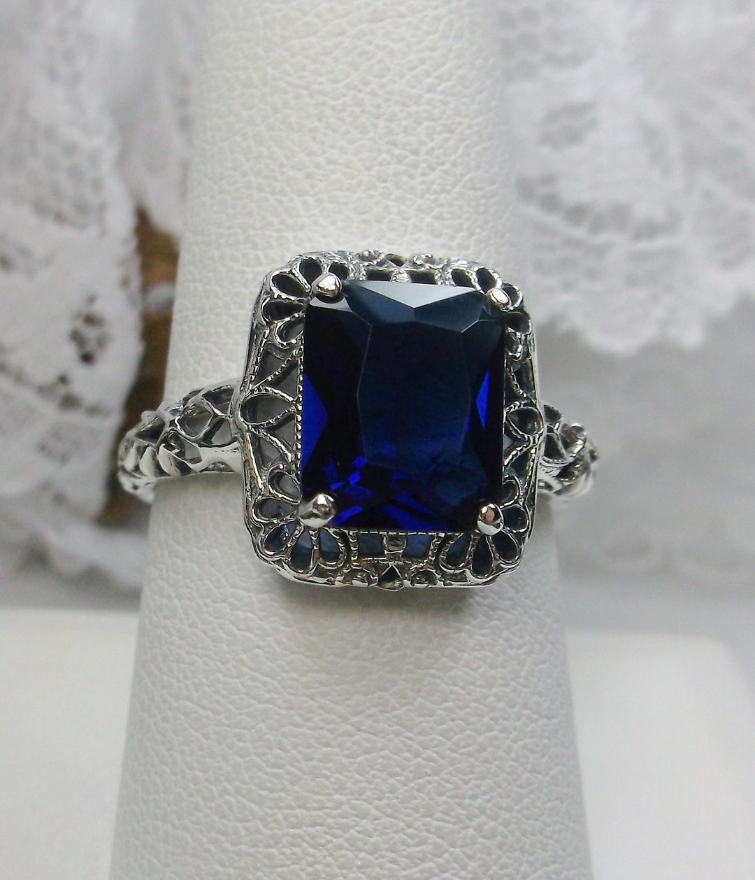 Victorian Sapphire Ring Antique Sterling Silver Ring 3ct - Etsy