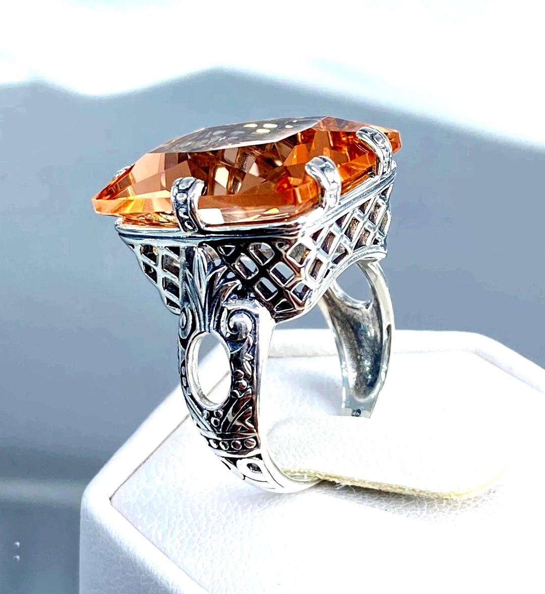 Peach Gem Ring Big 30ct Rectangle Huge Simulated Peach Topaz 1930s ...