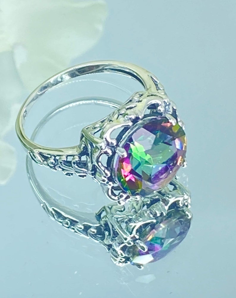 Natural Mystic Topaz Ring / Sterling Silver or Gold/ 6.4ct Natural ...