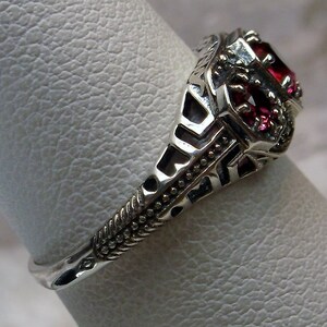 Ruby Ring/ Solid Sterling Silver/ Simulated or Natural Red Ruby Trinity Dainty 3stone Art Deco ...
