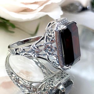 Natural Garnet Ring / Rectangular 5ct Natural Gem With Sterling Silver ...