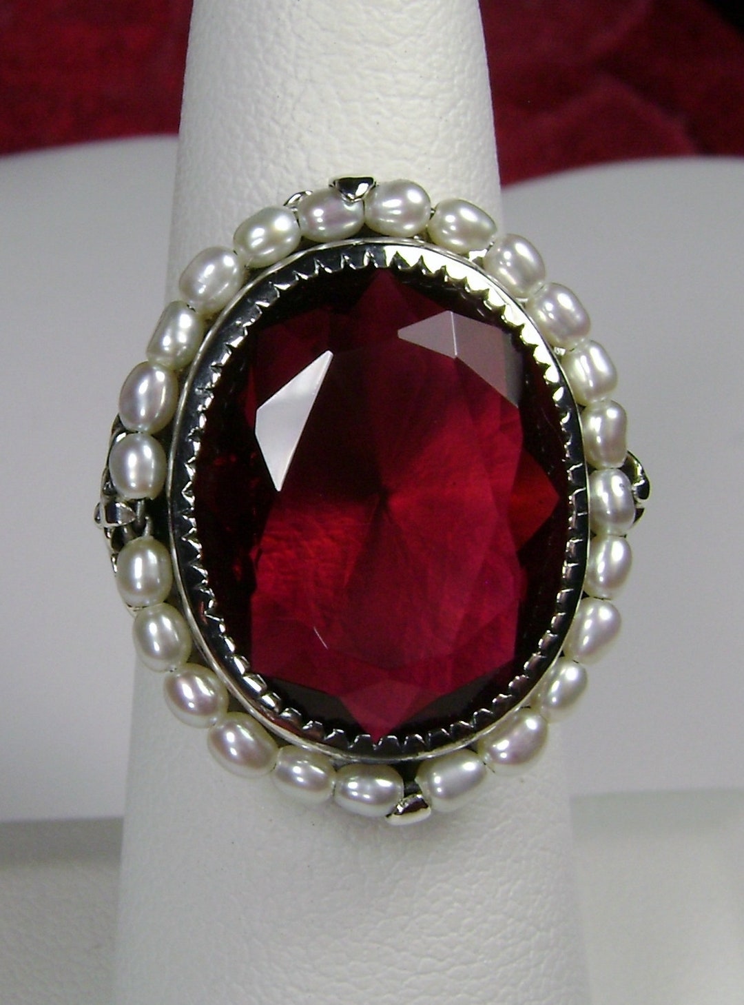 Ruby Red Ring / Solid Sterling Silver 18ct Sim Ruby & Seed - Etsy