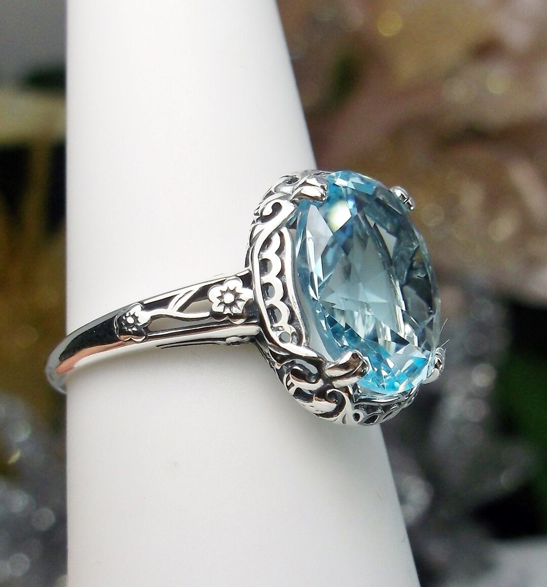 Aquamarine Ring/ Sterling Silver/ 4ct Oval Aqua/sky Blue - Etsy