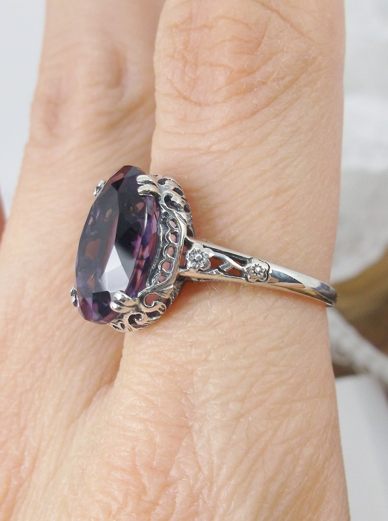 Natural Purple Amethyst Ring • Sterling Silver • Oval 5ct Gemstone ...