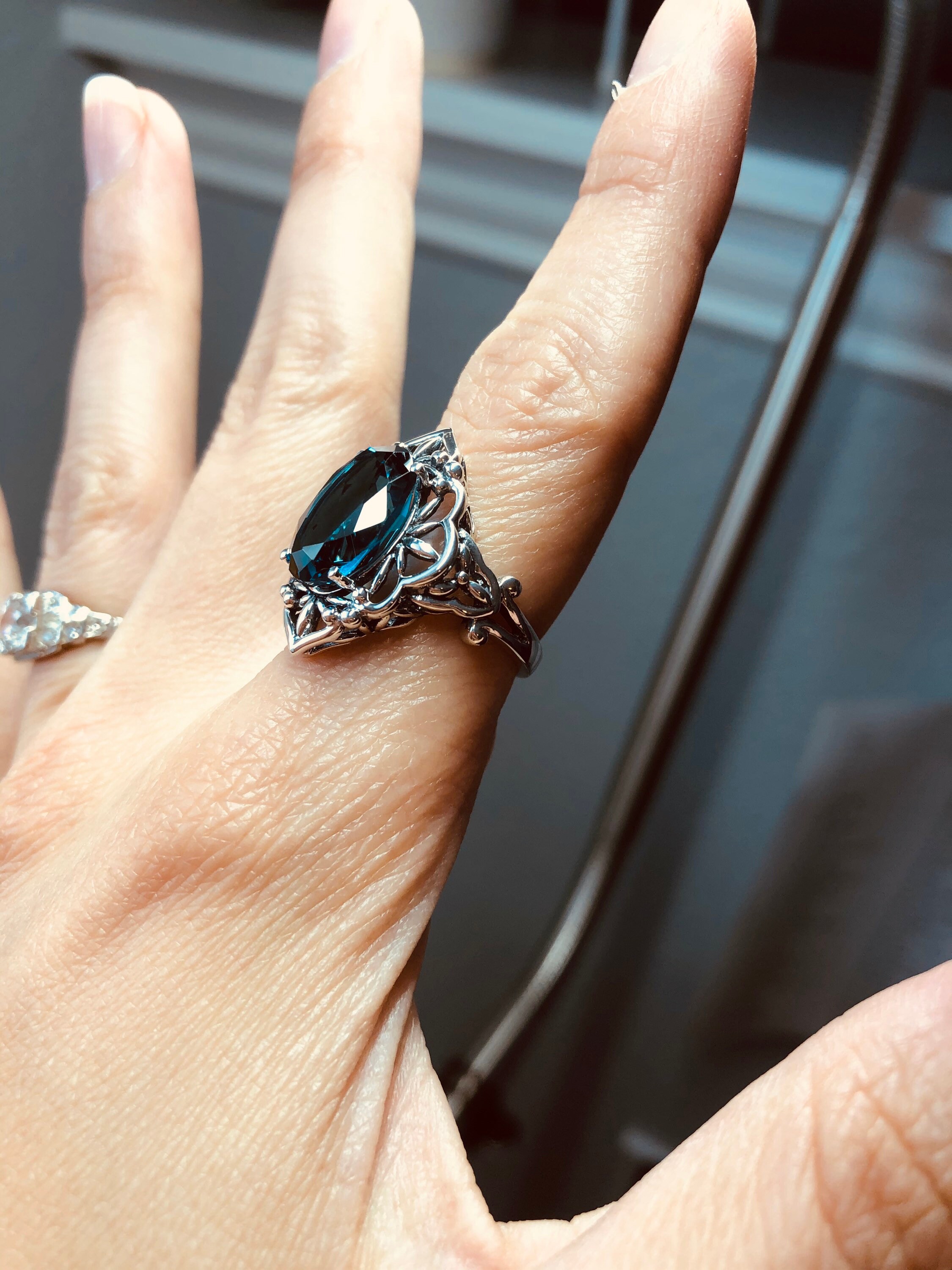 London Blue Gemstone Ring/ Sterling Silver/ 6ct Oval Simulated or ...