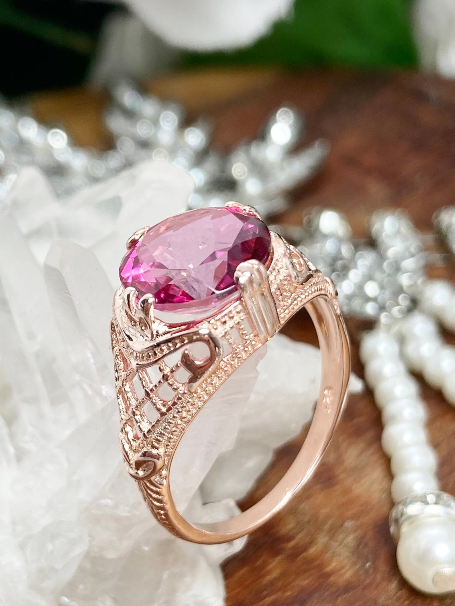 Natural Pink Topaz Ring/ Rose Gold Plated Sterling Silver/ | Etsy