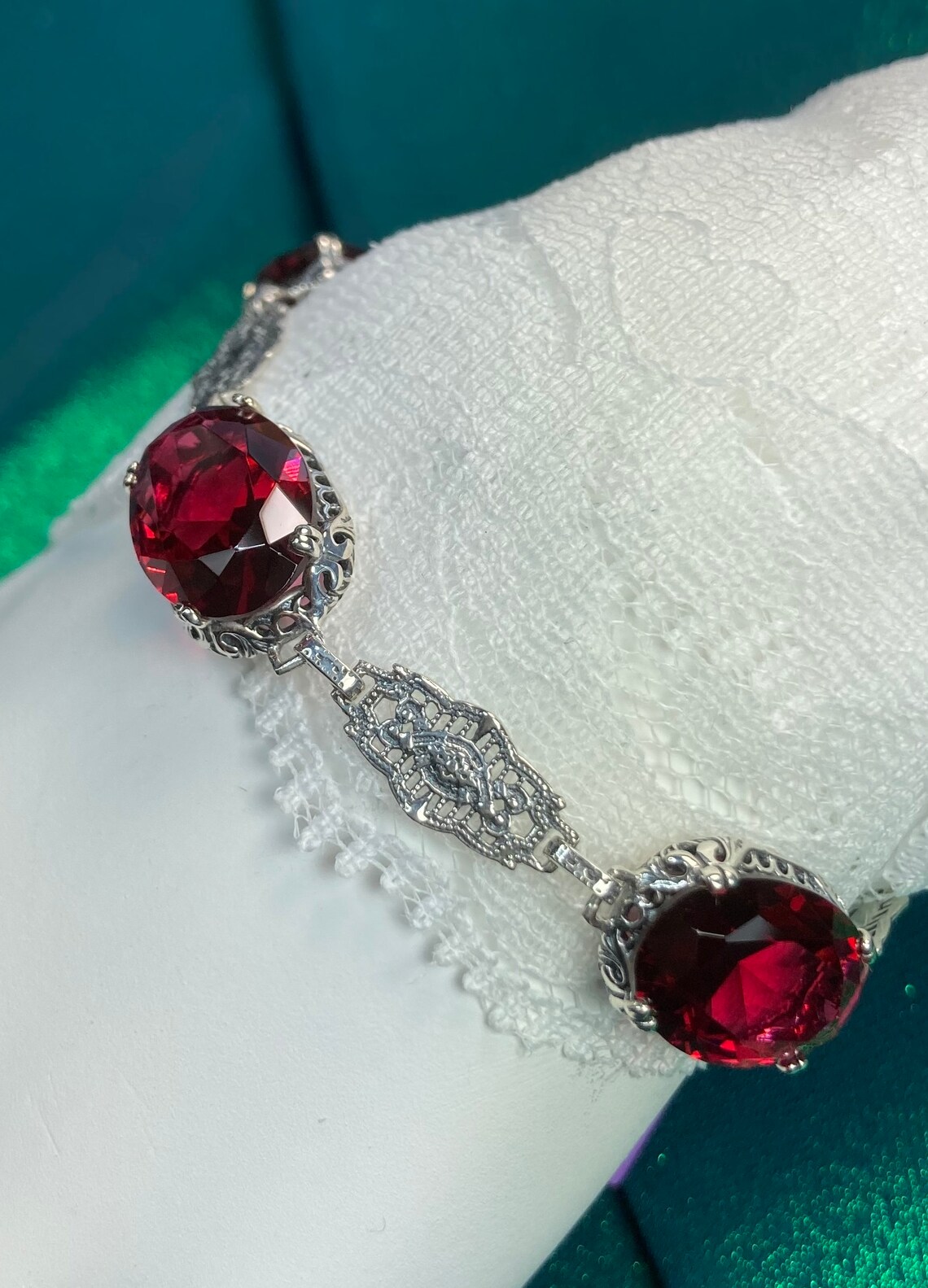 Red Ruby Bracelet/ Sterling Silver/ Oval Simulated Red Ruby - Etsy