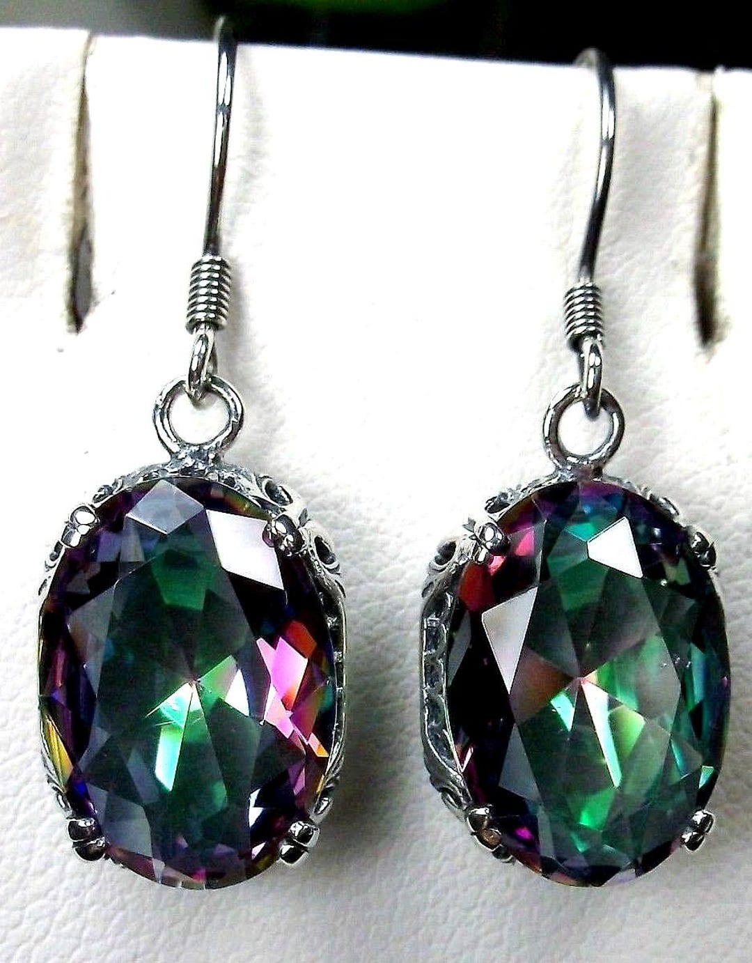 Mystic Topaz Earrings, Oval Natural or Simulated Gems, Sterling Silver ...