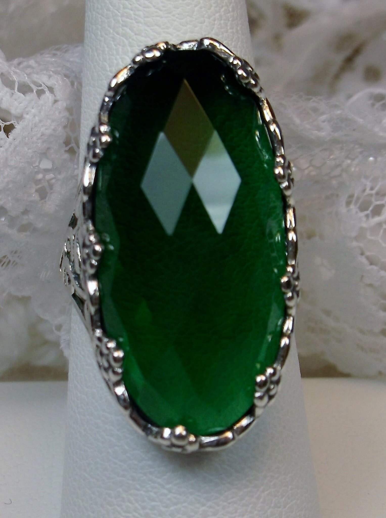 Emerald Ring / Solid Sterling Silver/ Big Oval Cut 15ct | Etsy