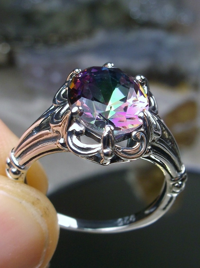 Mystic Topaz Ring/ Solid Sterling Silver/ 4ct Oval Simulated | Etsy