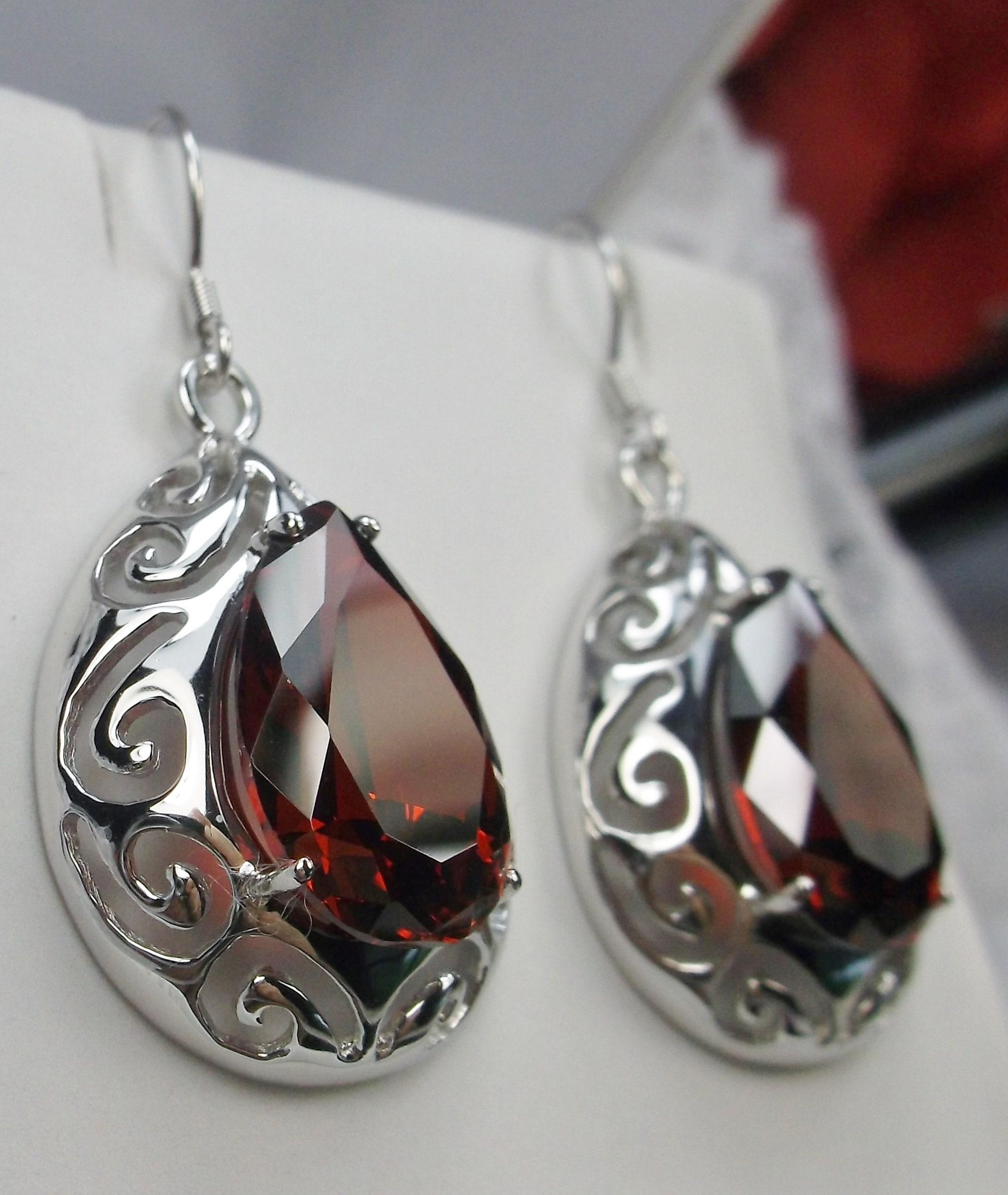 Red Garnet CZ Earrings/ Solid Sterling Silver/ 12ctw Pear Teardrop Red ...