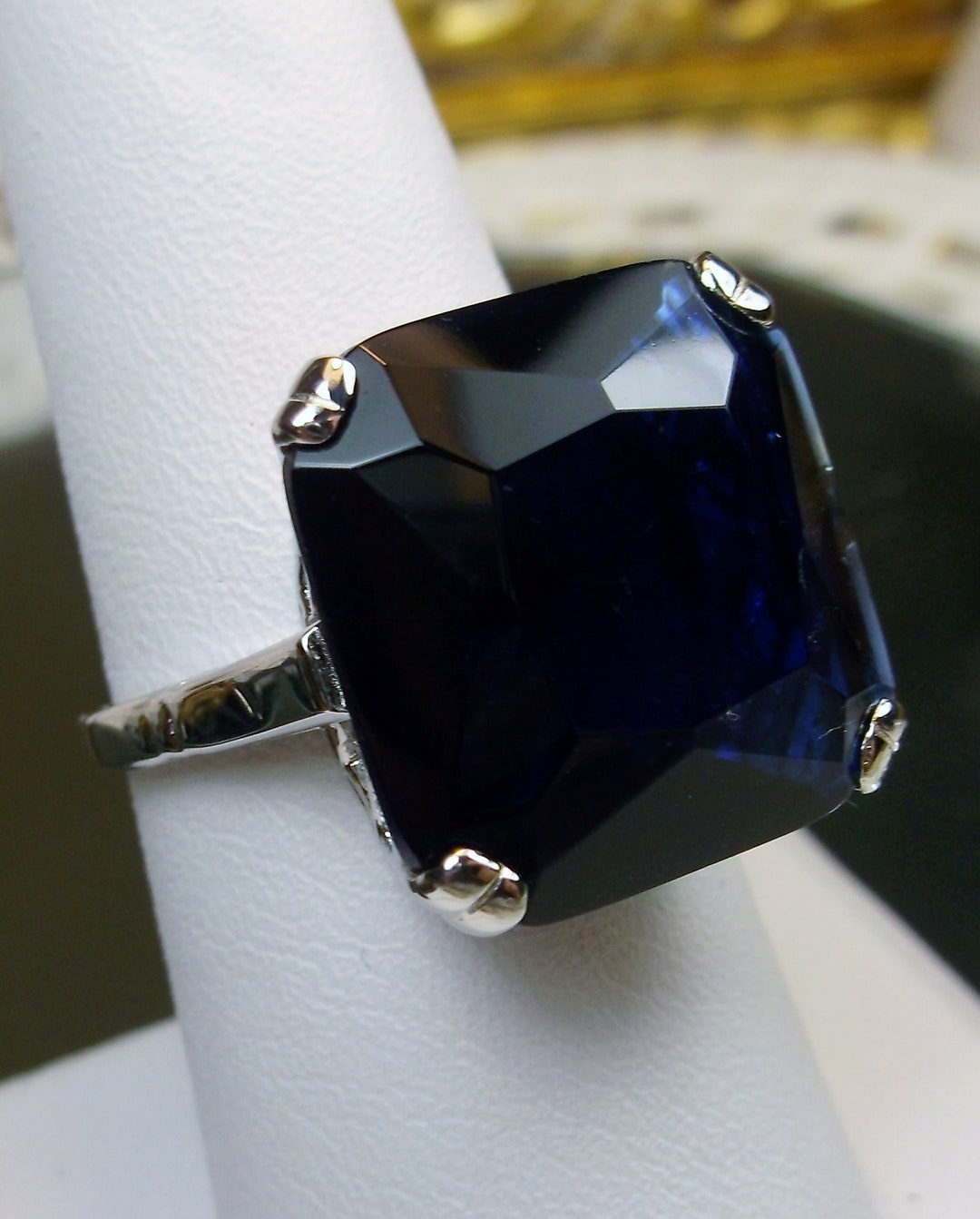 Blue Sapphire Ring Sterling Silver 20ct Big Square Cut Simulated Blue ...