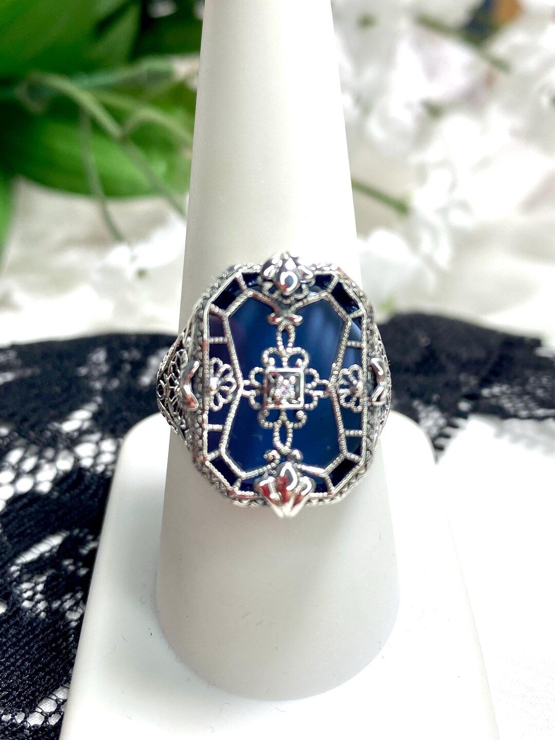 Blue Camphor Glass Ring Size 6 | Dark Blue Glass With CZ Inset and ...