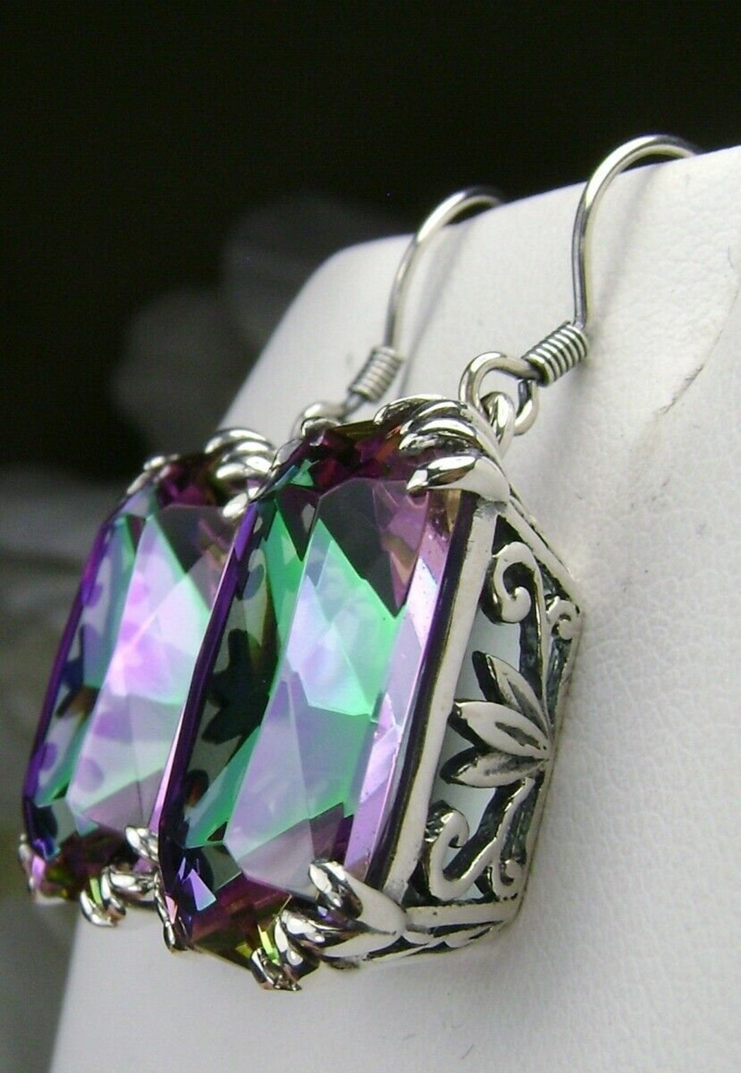 Rainbow Mystic Topaz Earrings 925 Sterling Silver Simulated Mystic