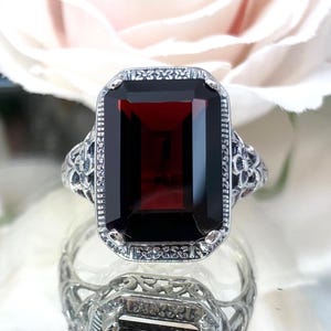 Natural Garnet Ring / Rectangular 5ct Natural Gem With Sterling Silver ...