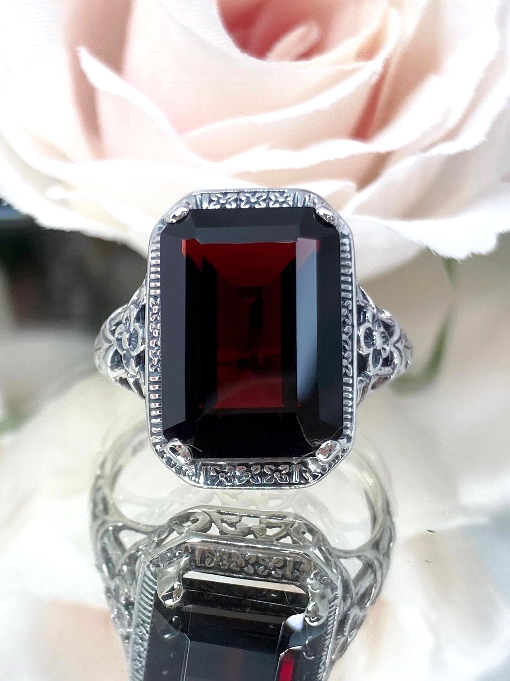 Natural Garnet Ring / Rectangular 5ct Natural Gem With Sterling Silver ...