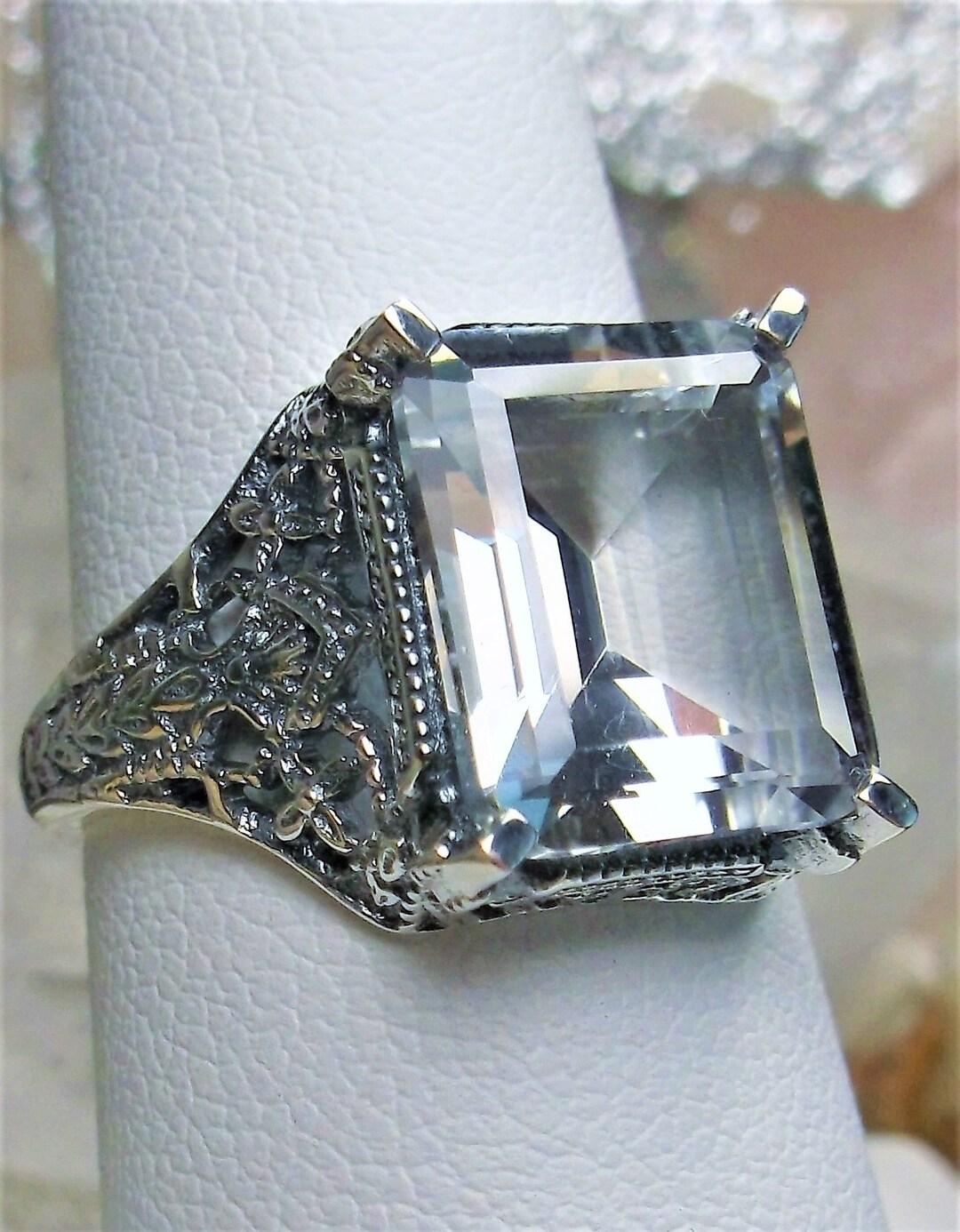 Natural White Topaz Ring/ Solid Sterling Silver/ 6ct Natural White ...