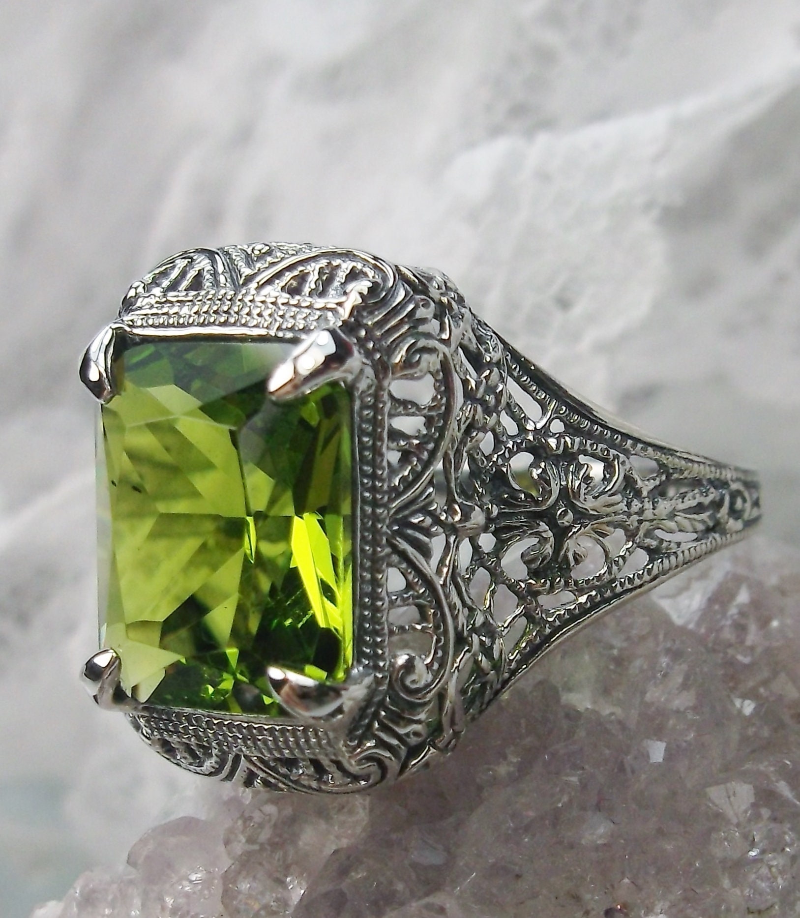 Peridot Ring/ Solid Sterling Silver/ 5ct Simulated Green | Etsy