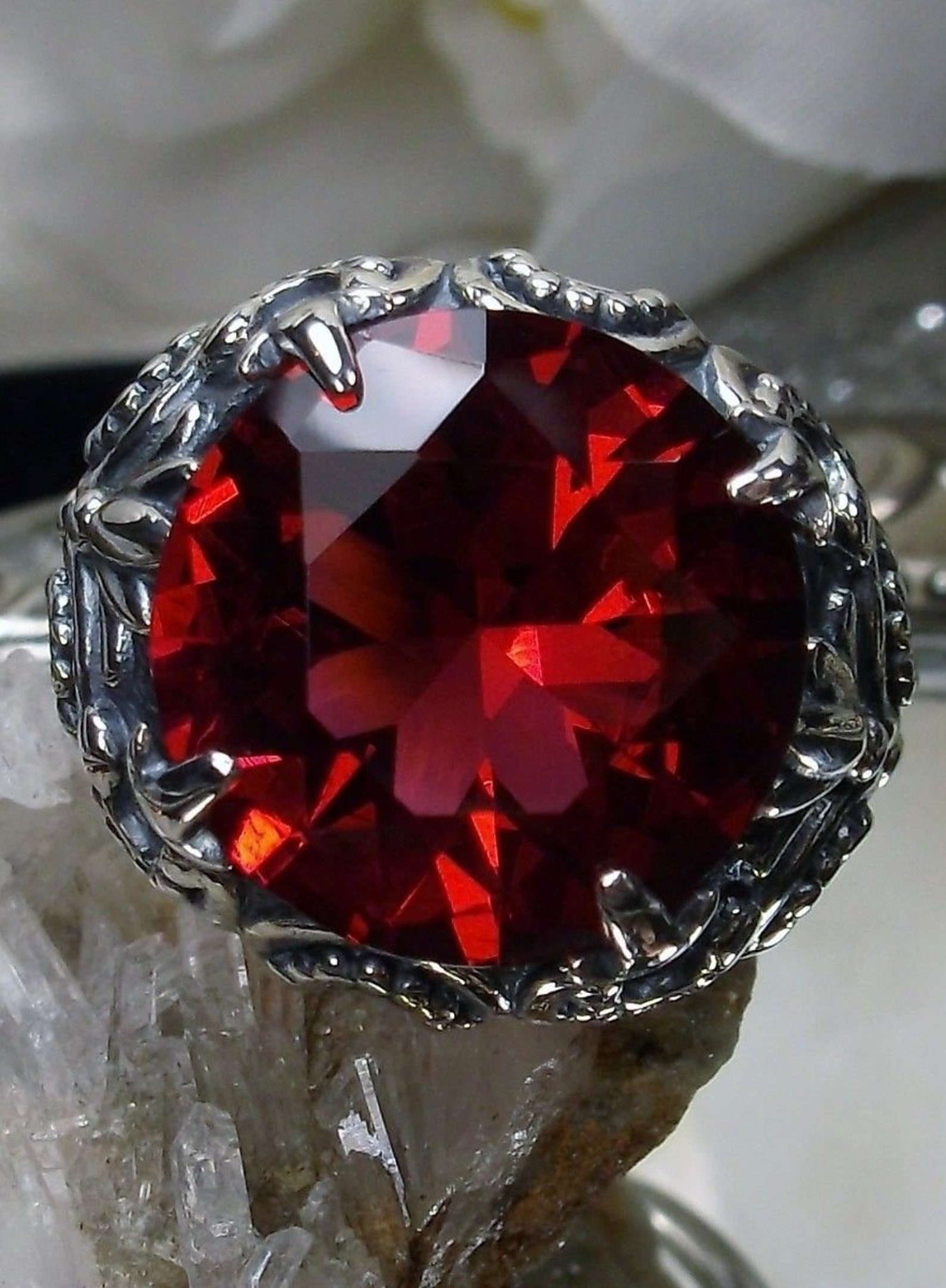 Red Ruby Ring/ Solid Sterling Silver/ Big 12ct Round Cut | Etsy