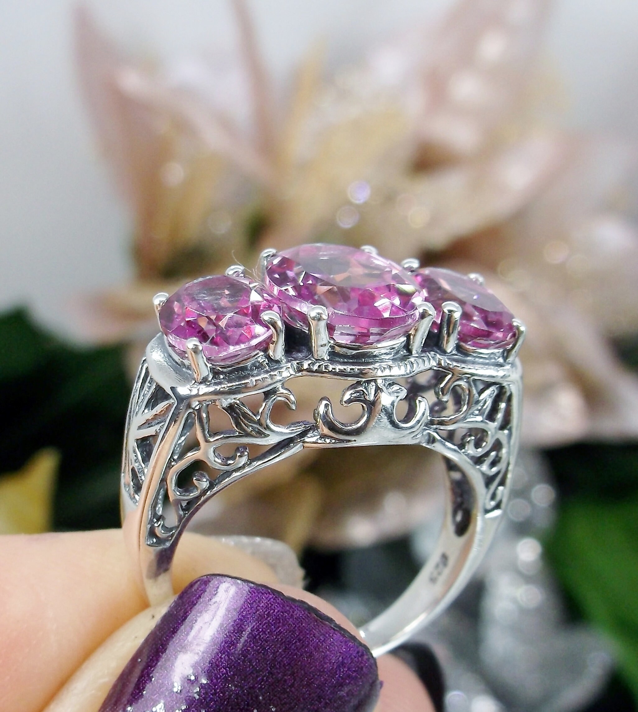 Natural Pink Topaz Ring/ Solid Sterling Silver/ 4.95ctw Oval | Etsy