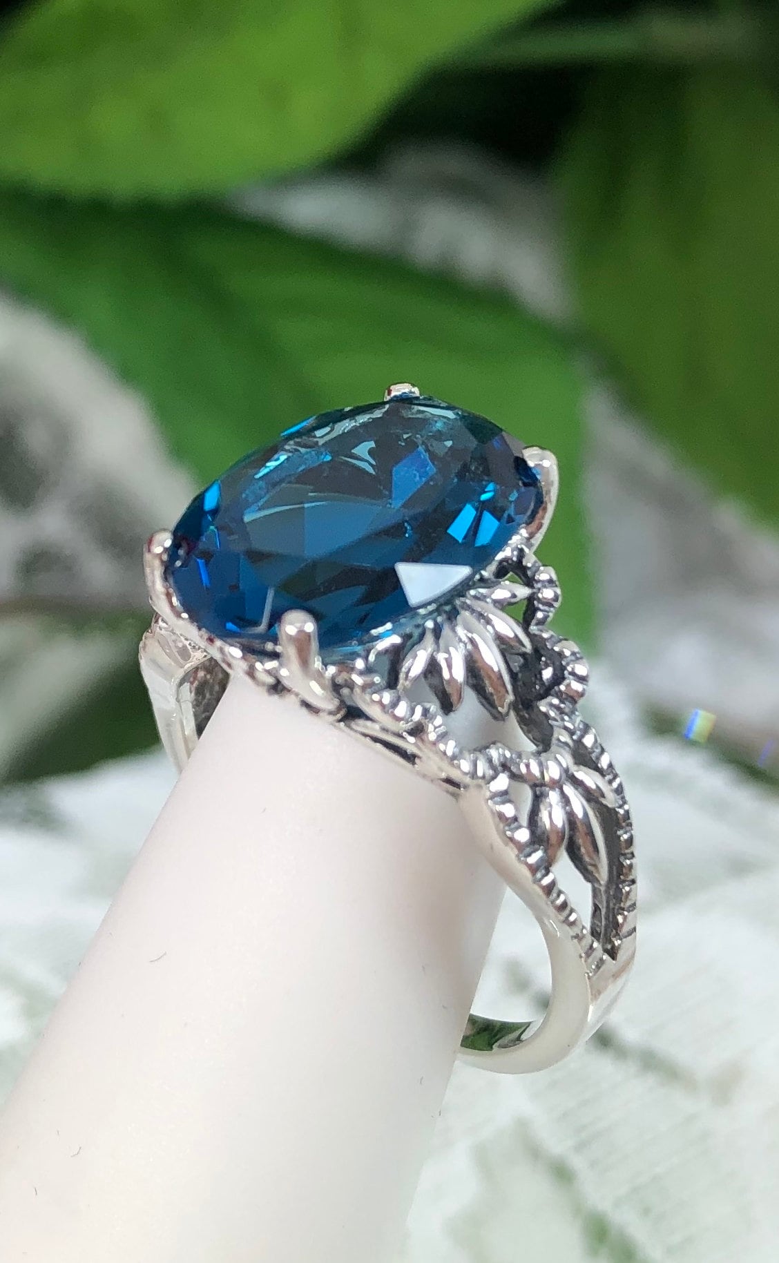 London Blue Topaz Ring/ Sterling Silver/ 5ct Oval Simulated or Natural ...
