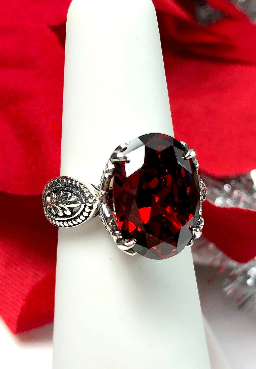 Red Garnet Ring | Solid Sterling Silver (choose 6ct Oval CZ or Natural ...