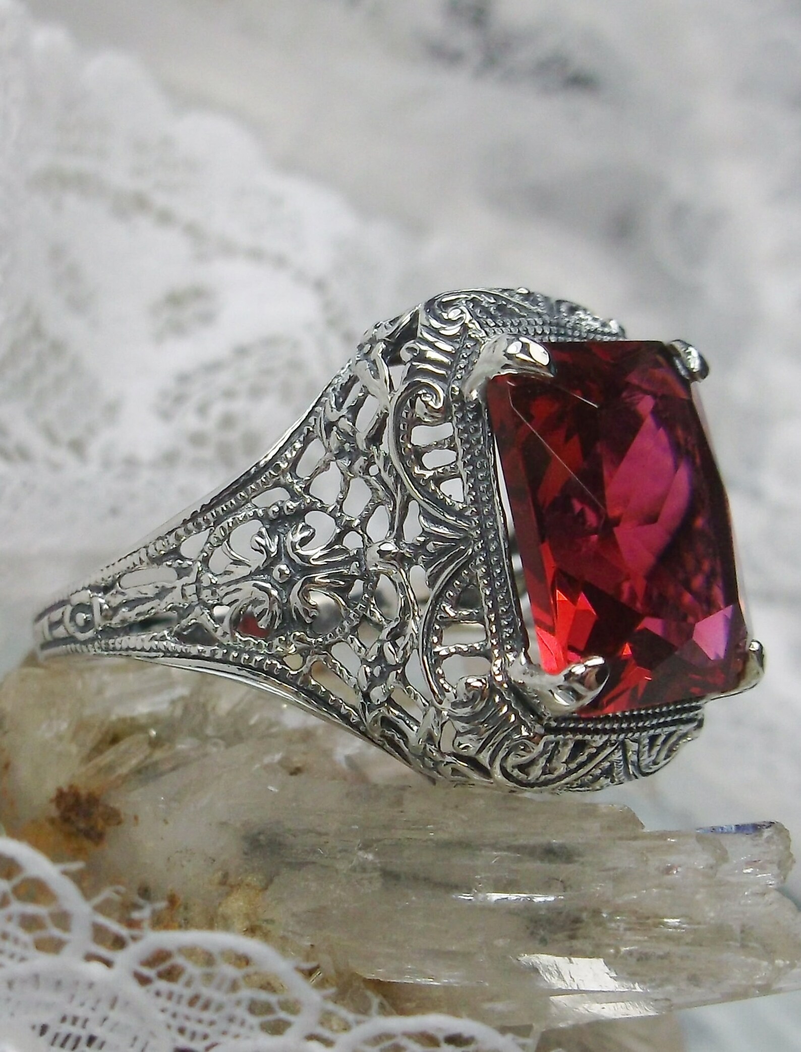 Ruby Ring/ Sterling Silver/ 5ct Rectangle Cut Simulated Red | Etsy