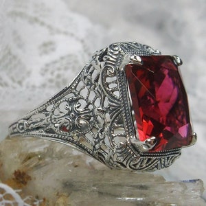Ruby Ring/ Sterling Silver/ 5ct Rectangle Cut Simulated Red Ruby ...