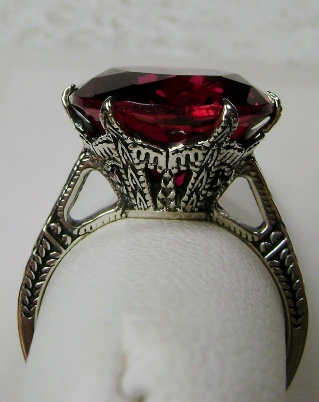 Red Ruby Ring/ Solid Sterling Silver/ 6ct Round Cut Simulated - Etsy