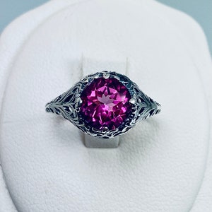 Natural Pink Topaz Ring 2ct Round Cut Gem, Sterling Silver Coffee Swirl ...