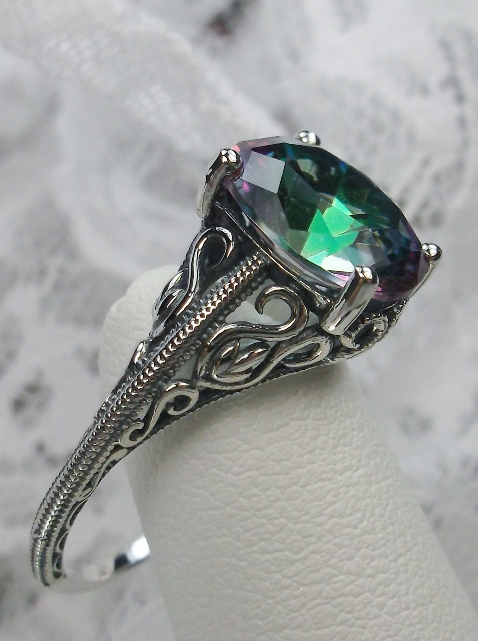 Mystic Topaz Ring/ Solid Sterling Silver/ 4ct Simulated Mystic - Etsy
