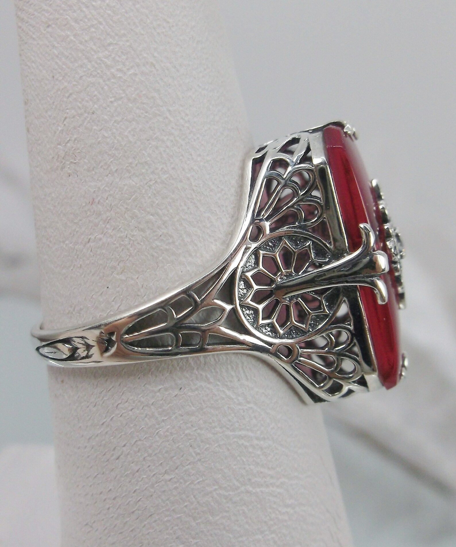 Rose Camphor Glass Ring/ Embellished Inset Stone With Sterling Silver ...