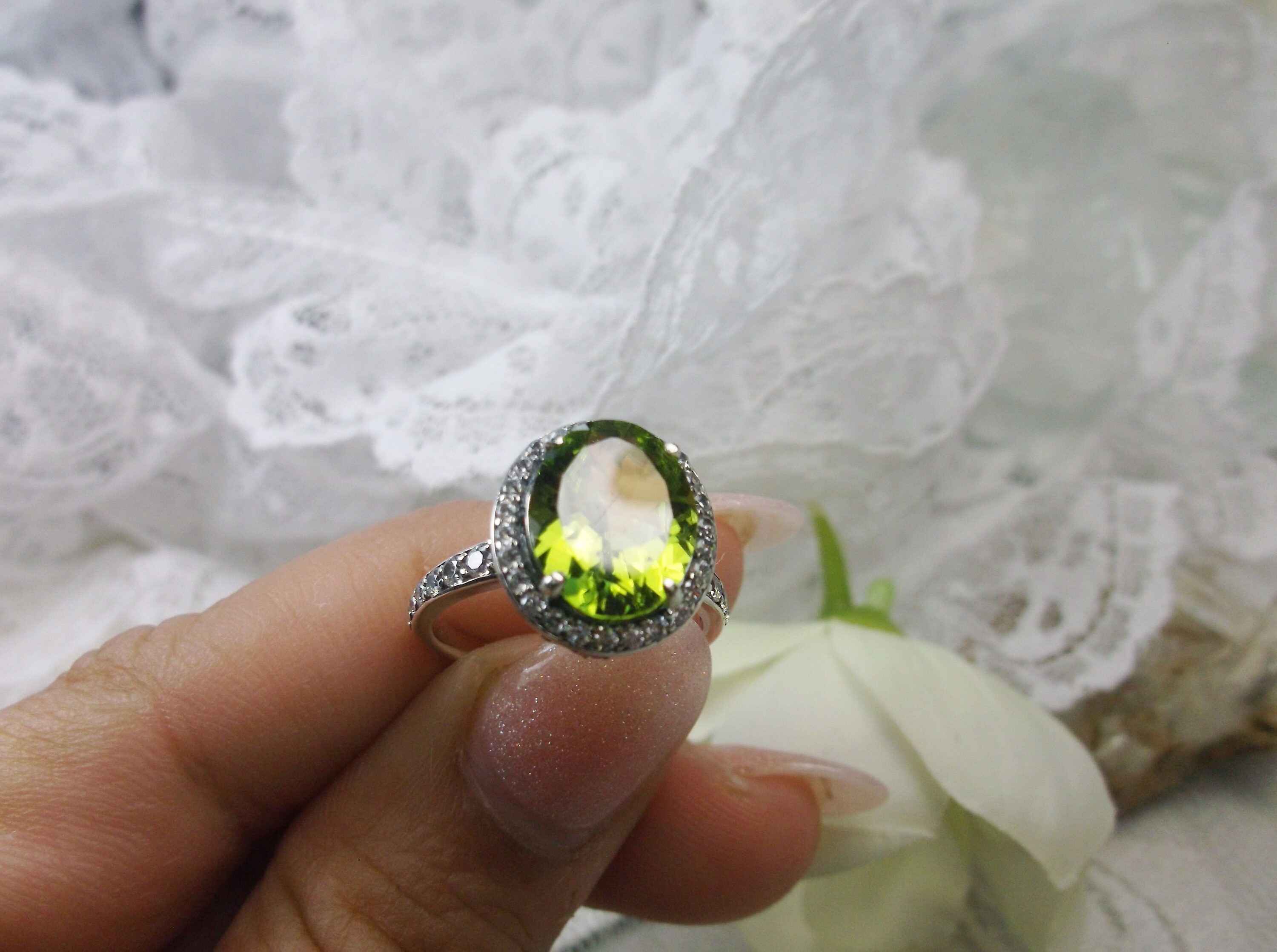 Natural Peridot Ring/ Solid Sterling Silver/ 4ct Oval Cut | Etsy
