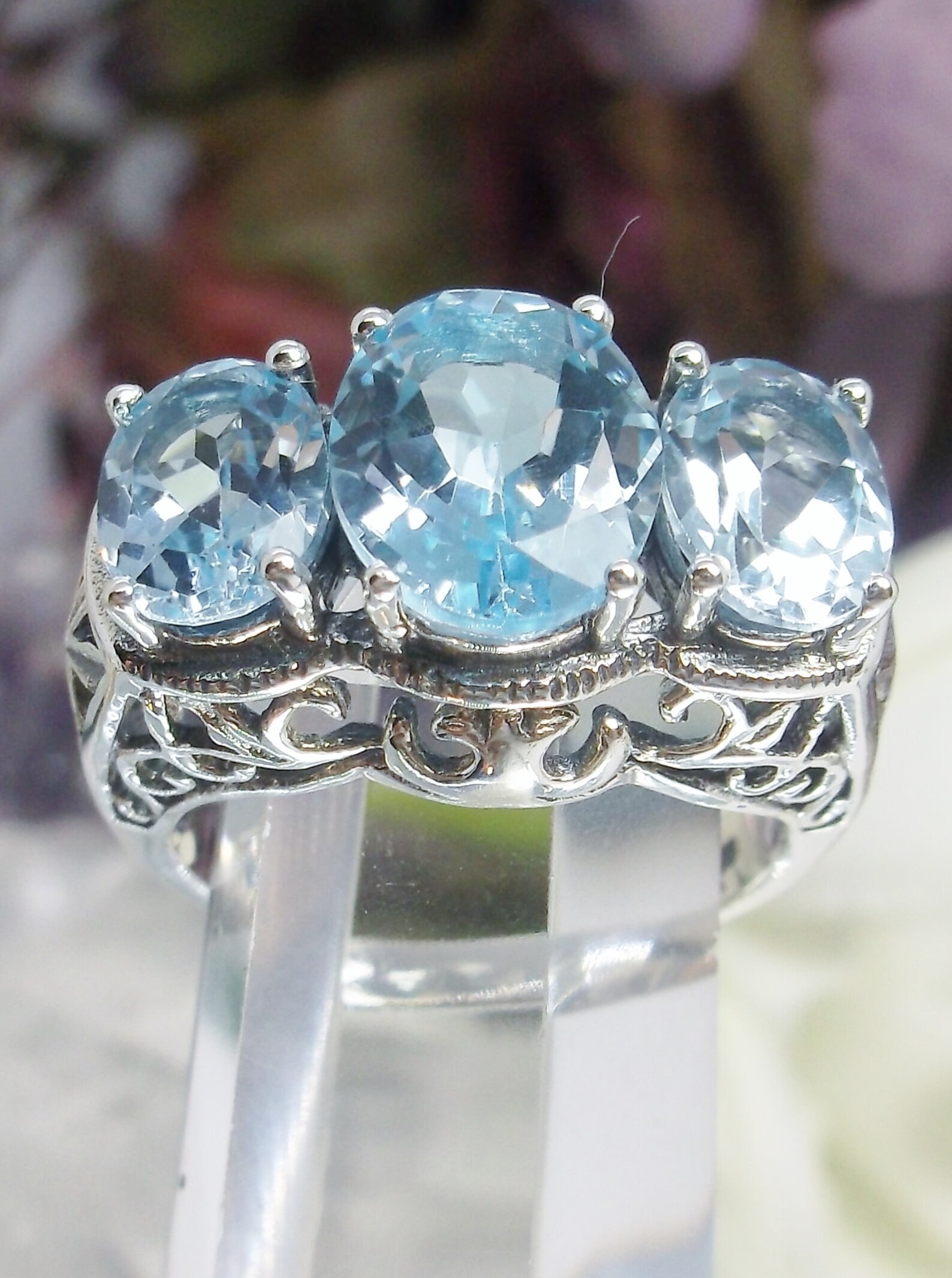 Natural Topaz Ring/ Solid Sterling Silver/ 3-Gem Oval Cut | Etsy