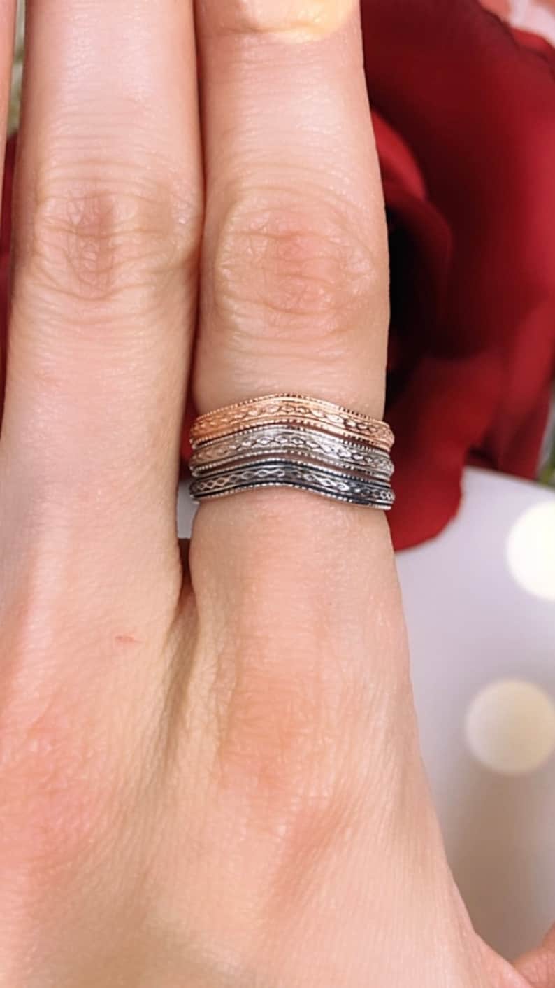 Braid Curved Band Ring / Sterling Silver White Gold or Rose - Etsy