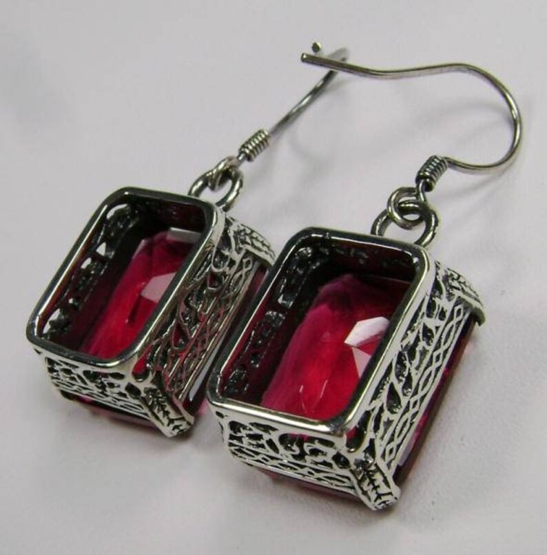 Red Ruby Earrings/ Solid Sterling Silver/ Art Deco Simulated - Etsy