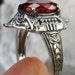 Ruby Ring/ Solid Sterling Silver/ Oval Simulated Red Ruby, Egyptian Filigree, Classic Art Deco ...