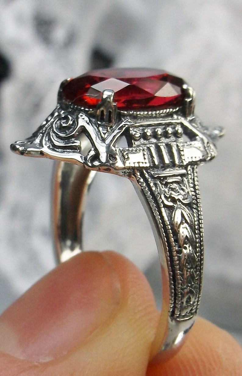 Ruby Ring/ Solid Sterling Silver/ Oval Simulated Red Ruby | Etsy