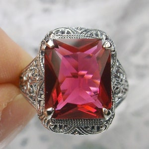 Ruby Ring/ Sterling Silver/ 5ct Rectangle Cut Simulated Red Ruby ...