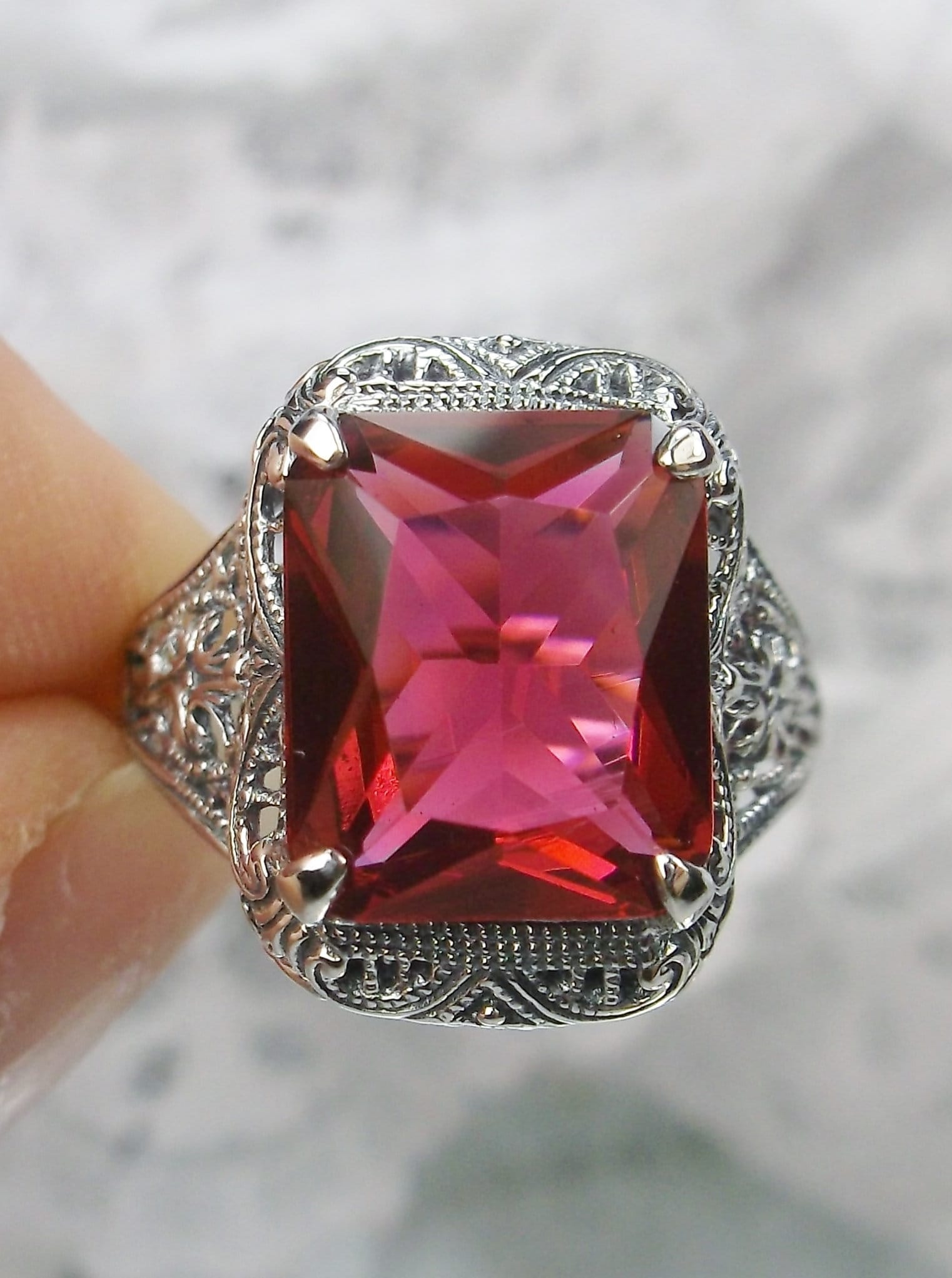 Ruby Ring/ Sterling Silver/ 5ct Rectangle Cut Simulated Red - Etsy ...