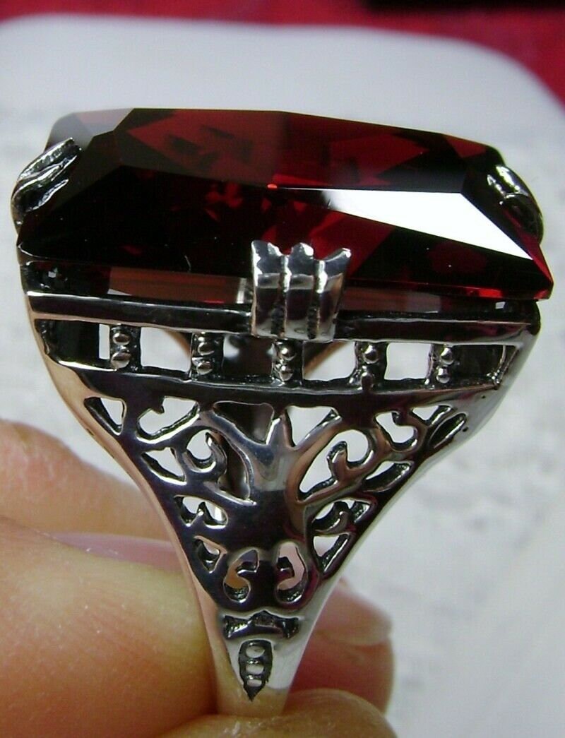 Garnet Ring/ Solid Sterling Silver/ 30ct Rectangle Huge Red | Etsy