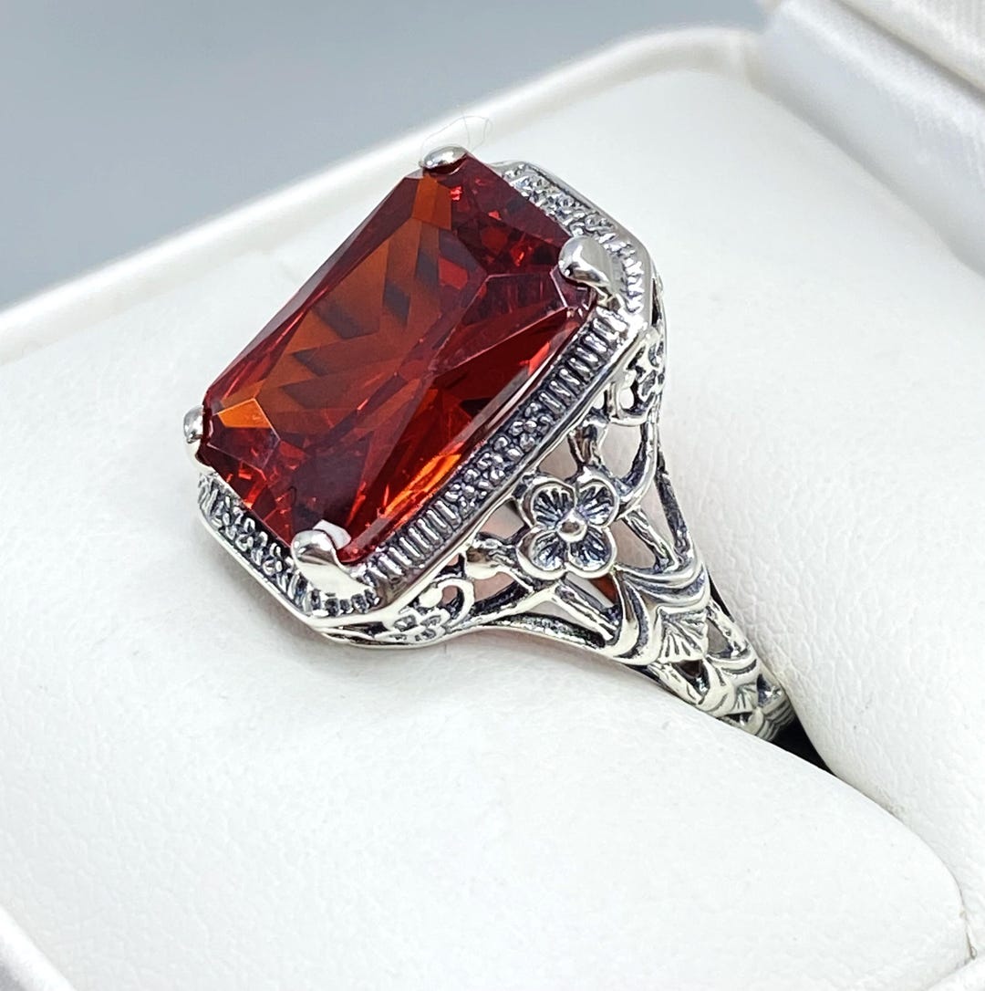 Garnet Ring / 5ct Rectangle Cut Red CZ or Natural Garnet With Sterling ...