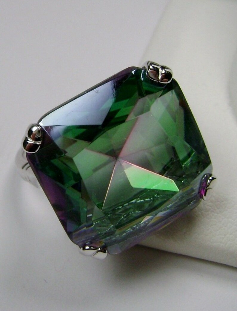 Mystic Topaz Ring/ Solid Sterling Silver/ 20ct Huge Square Cut - Etsy